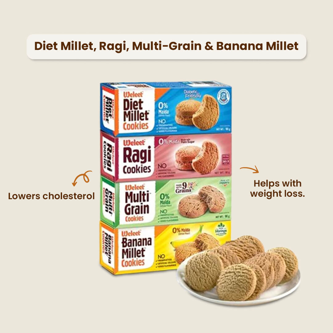 Buy Weleet Multigrain, Diet, Ragi & Banana Millet Cookies