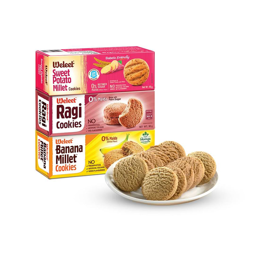 Buy Sweet Potato, Ragi, Banana Millet Cookies Online - 3 Packs – Weleet